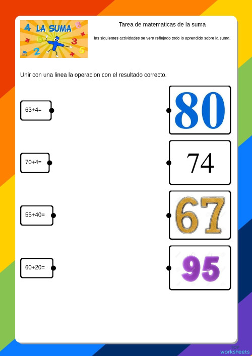 Tarea de matematicas de la suma. Ficha interactiva | TopWorksheets