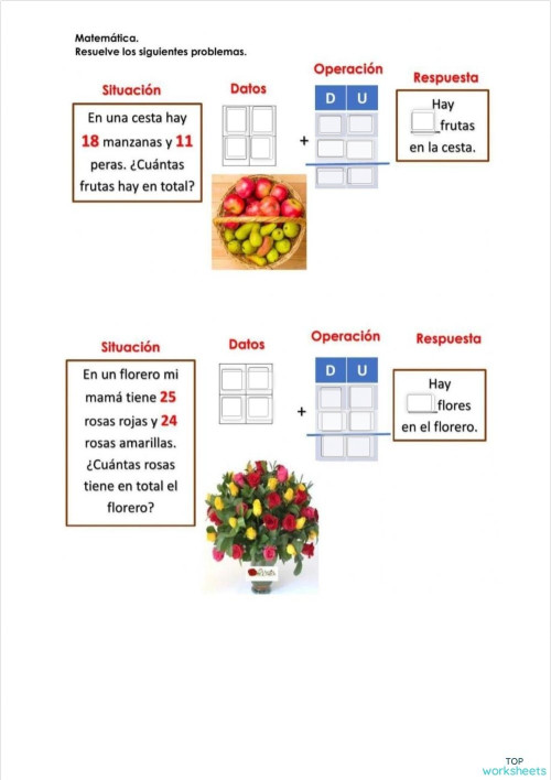 PROBLEMAS MATEMÁTICOS DE SUMAS. Ficha interactiva | TopWorksheets