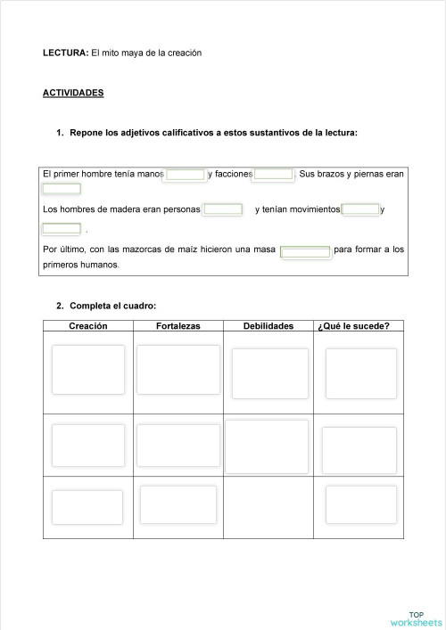 Ficha de trabajo: el mito maya de la creación. Ficha interactiva ...