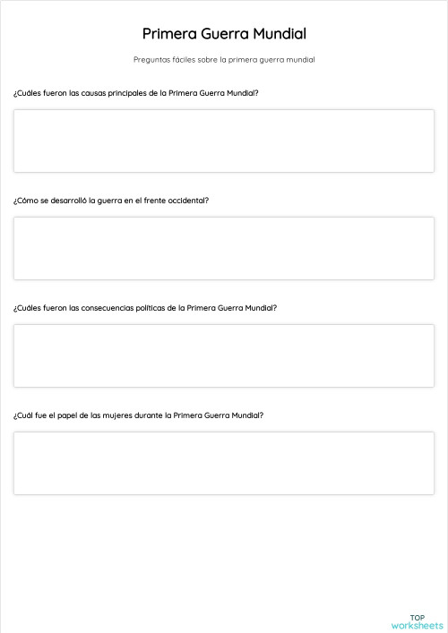 Primera Guerra Mundial. Fitxa interactiva | TopWorksheets