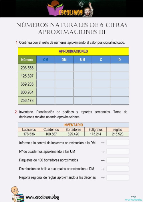 Numeros naturales de 6 cifras. Aproximaciones III. Ficha interactiva ...