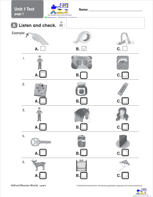 Unit 1 Test - Level 3 - Oxford Phonics. Interactive worksheet ...
