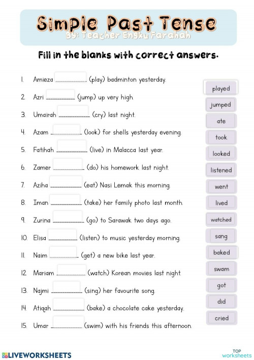 simple past. Ficha interactiva | TopWorksheets