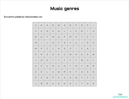 Music genres. Interactive worksheet | TopWorksheets