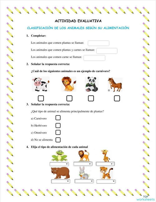 Animales según su alimentación. Ficha interactiva | TopWorksheets