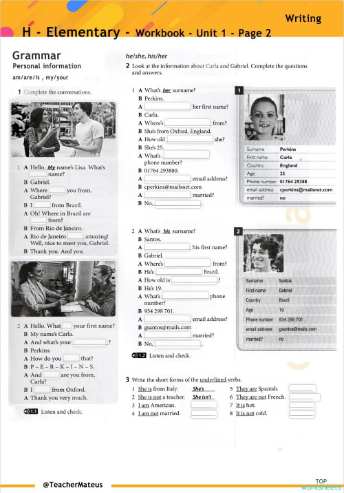 2 - Elementary Workbook - Unit 1 - Page 2 - Writing TM0303. Interactive ...