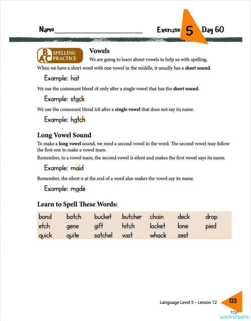 Lesson 12: Spelling Practice Pg 133-134 Ex 5. Interactive worksheet ...