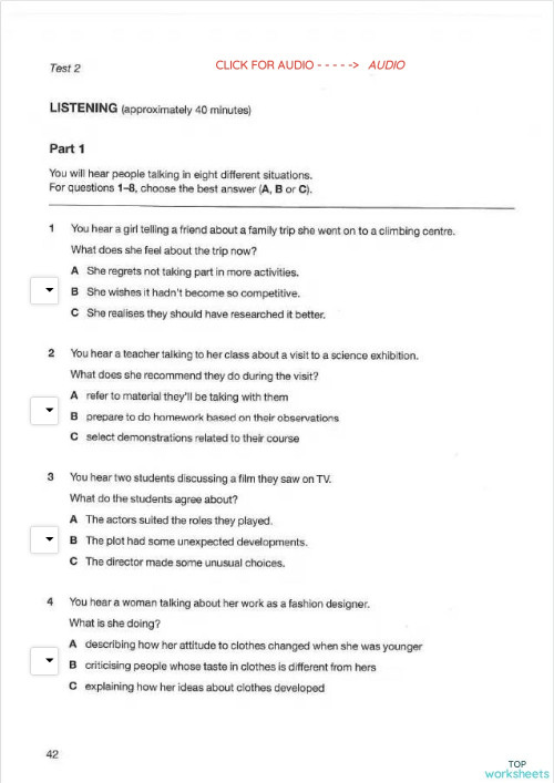 Listening: interactive worksheets and online exercises | TopWorksheets