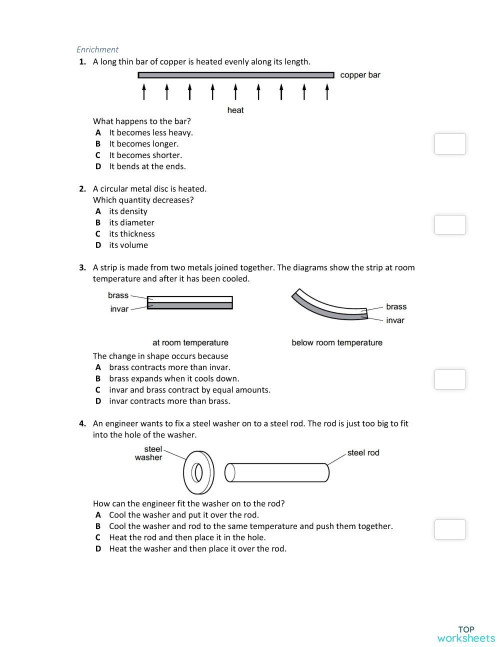 Enrichment Thermal Expansion. Interactive worksheet | TopWorksheets
