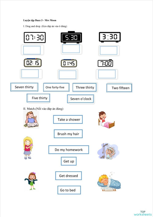 Luyện tập Buzz 3 (Mrs Moon). Interactive worksheet | TopWorksheets