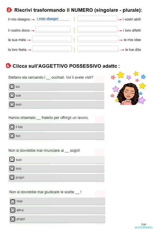 Esercizio 2 POSSESSIVI. Scheda interattiva | TopWorksheets