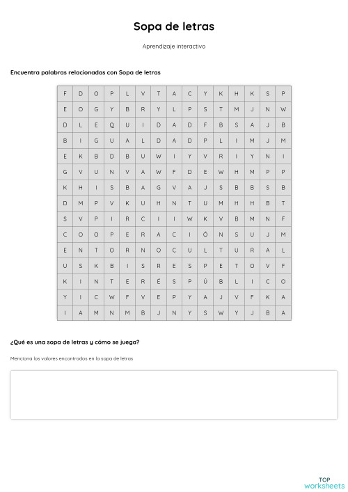 Sopa de letras. Ficha interactiva | TopWorksheets