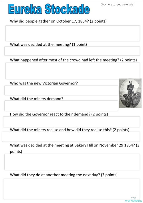 Eureka Stockade Worksheet. Interactive worksheet | TopWorksheets