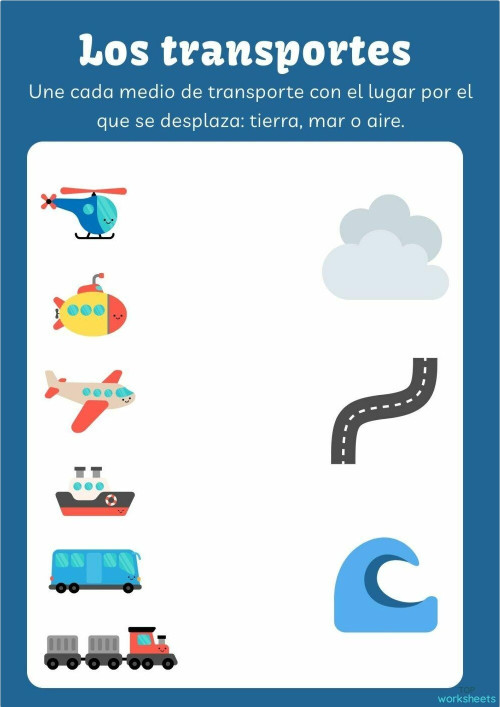 Unir transportes con su medio. Ficha interactiva | TopWorksheets