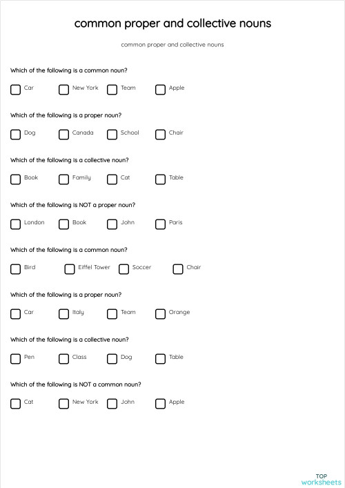 common proper and collective nouns. Interactive worksheet | TopWorksheets