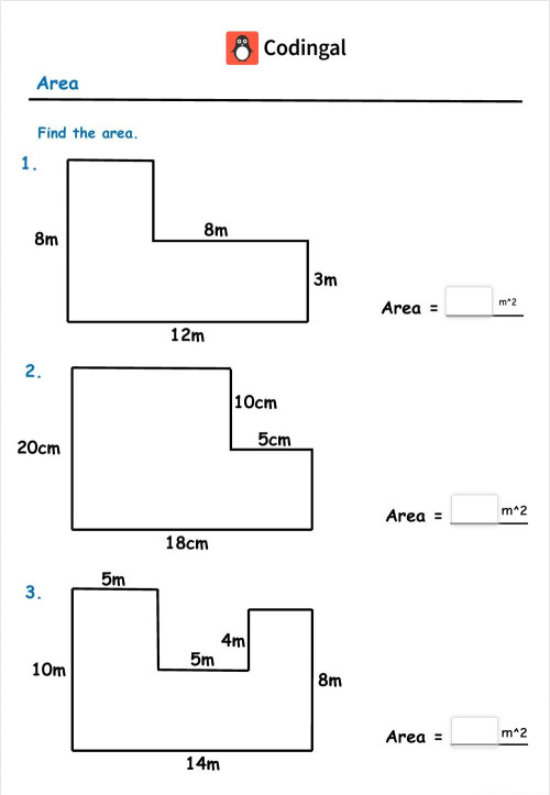 M_G04M15L50_WC01_Find the area of the given irregular figures.. Interactive worksheet ...