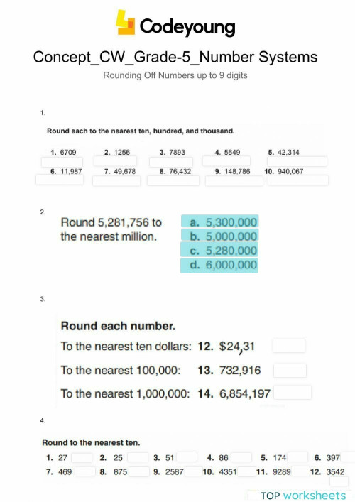 Concept-CW-Rounding Off Numbers up to 9 digits. Interactive worksheet ...