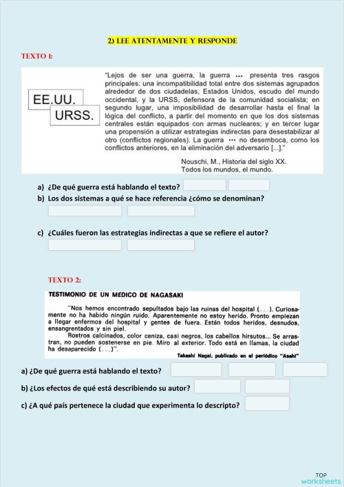 Historia universal: fichas interactivas y ejercicios online | TopWorksheets