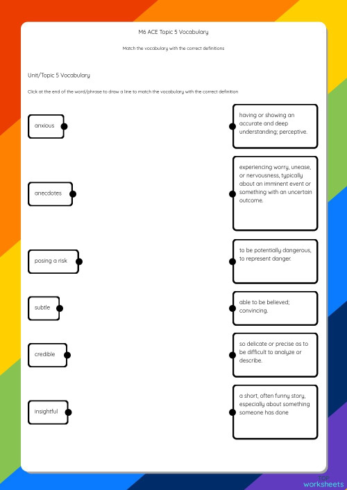 M6 ACE Topic 5 Vocabulary. Interactive worksheet | TopWorksheets