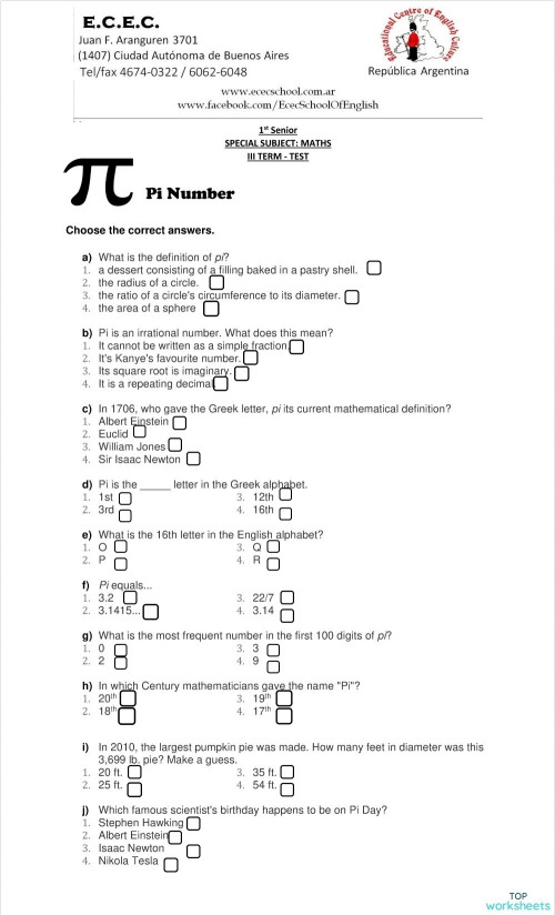 SS Maths 3 Term PI NUMBER. Interactive worksheet | TopWorksheets