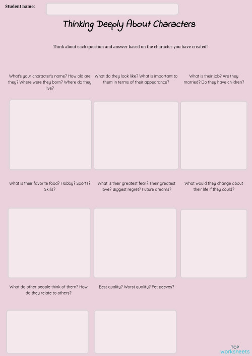 Thinking Deeply About Characters. Interactive worksheet | TopWorksheets