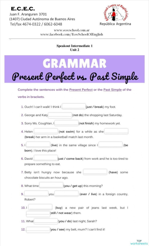 Class - Present perfect and Past simple. Interactive worksheet | TopWorksheets