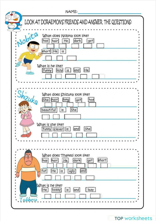 Doraemon's friends. Interactive worksheet | TopWorksheets