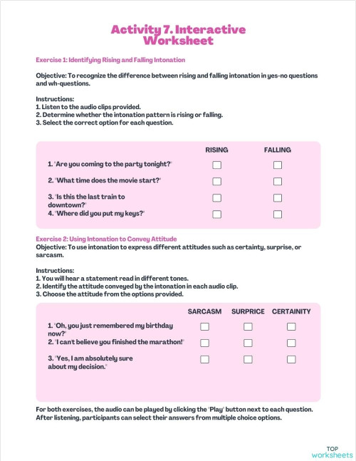Activity 7. Interactive Worksheet 1. Interactive worksheet | TopWorksheets