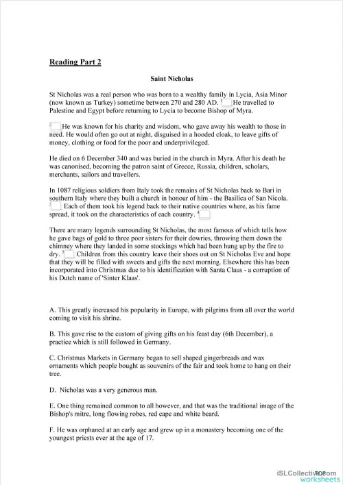 Reading Comprehension A2. Interactive worksheet | TopWorksheets