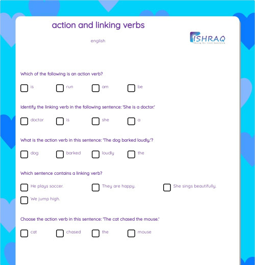 action and linking verbs. Interactive worksheet | TopWorksheets