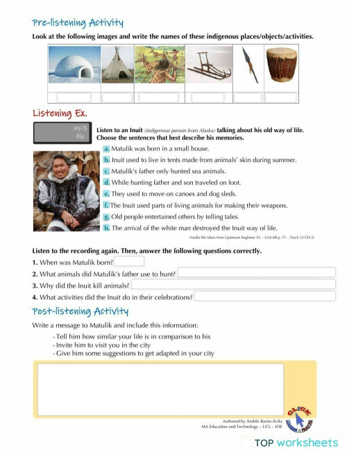 Listening Ex. - The Inuits. Interactive worksheet | TopWorksheets