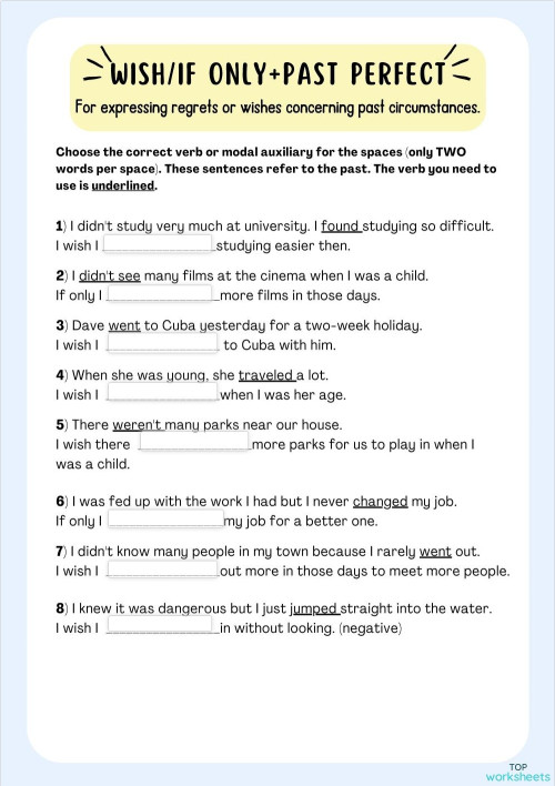 Wish/If Only- Fill in the gaps. Interactive worksheet | TopWorksheets