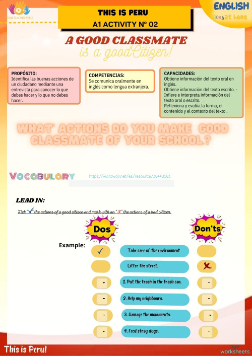 A1 EDA 7.2 Good classmate is a good citizen. Interactive worksheet ...