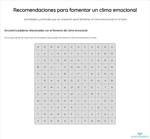 Recomendaciones para fomentar un clima emocional. Ficha interactiva ...