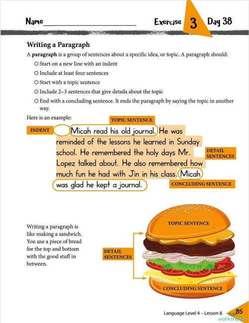 Lesson 8: Writing Paragraph Pg 85-87 Ex 3. Interactive worksheet ...