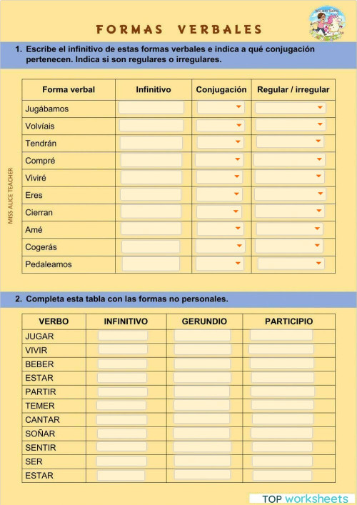 Formas verbales. Ficha interactiva | TopWorksheets