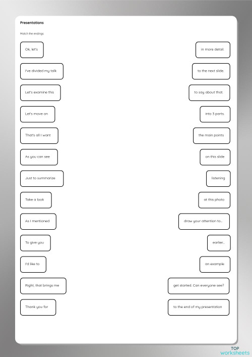Presentations. Interactive worksheet | TopWorksheets