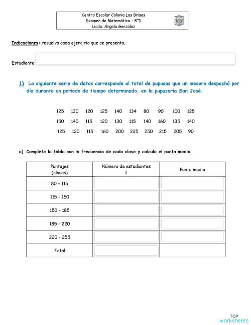 Examen 8°D. Ficha interactiva | TopWorksheets