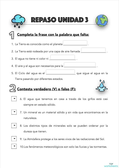 La Tierra: fichas interactivas y ejercicios online | TopWorksheets