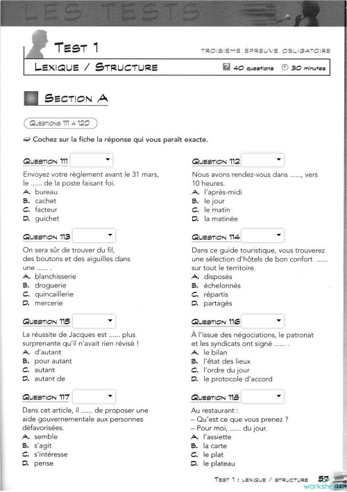 TEF 1 Lexique et structures. Fiche interactive | TopWorksheets