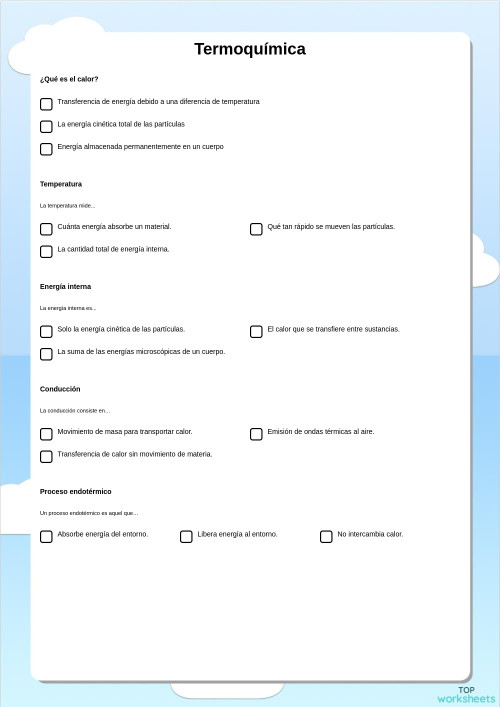 Termoquímica. Ficha interactiva | TopWorksheets