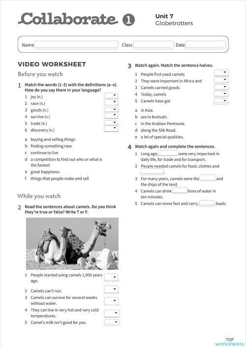 Collaborate 1 - GlobeTrotters Unit 7. Interactive worksheet | TopWorksheets