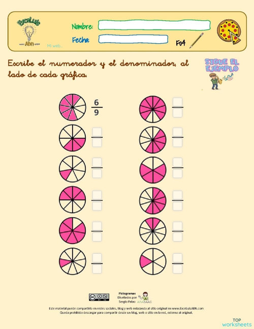 Identificar numerador y denominador 04. Ficha interactiva | TopWorksheets