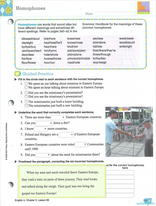Lesson 88: Homophones pg 169. Interactive worksheet | TopWorksheets