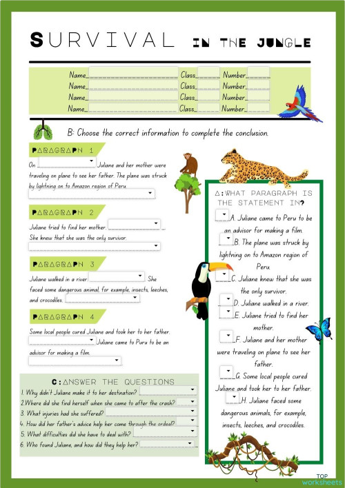 Class 18 Survival in the jungle. Interactive worksheet | TopWorksheets
