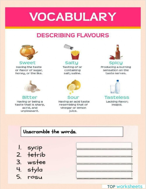 Flavors. Interactive worksheet | TopWorksheets