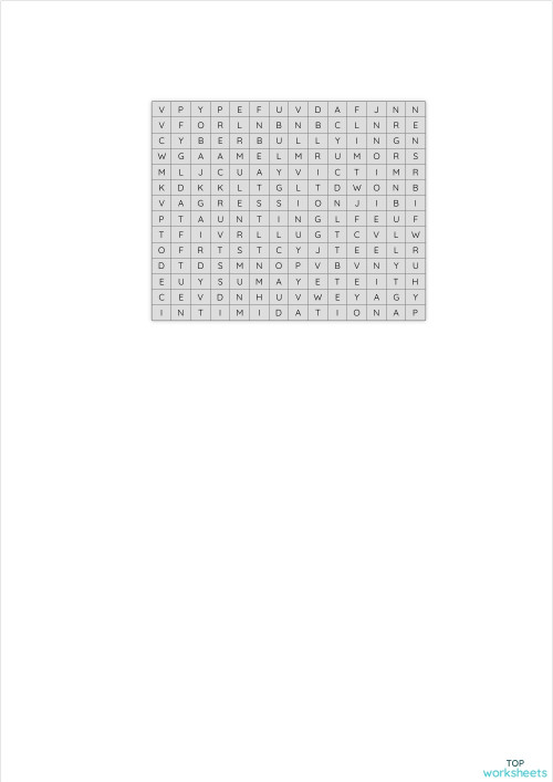 wordsearch of bullying. Interactive worksheet | TopWorksheets