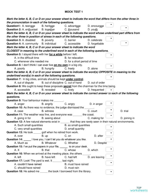 MOCK TEST 1 - 2023. Interactive worksheet | TopWorksheets