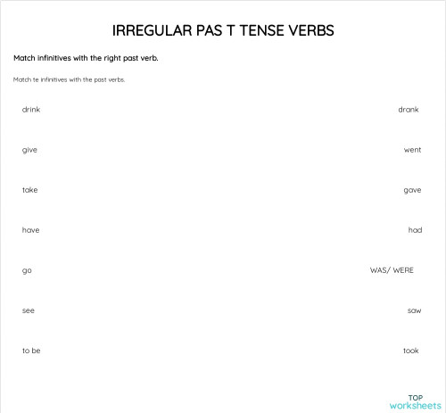 IRREGULAR PAS T TENSE VERBS. Interactive worksheet | TopWorksheets