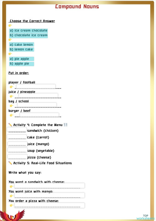 compound nouns. Interactive worksheet | TopWorksheets